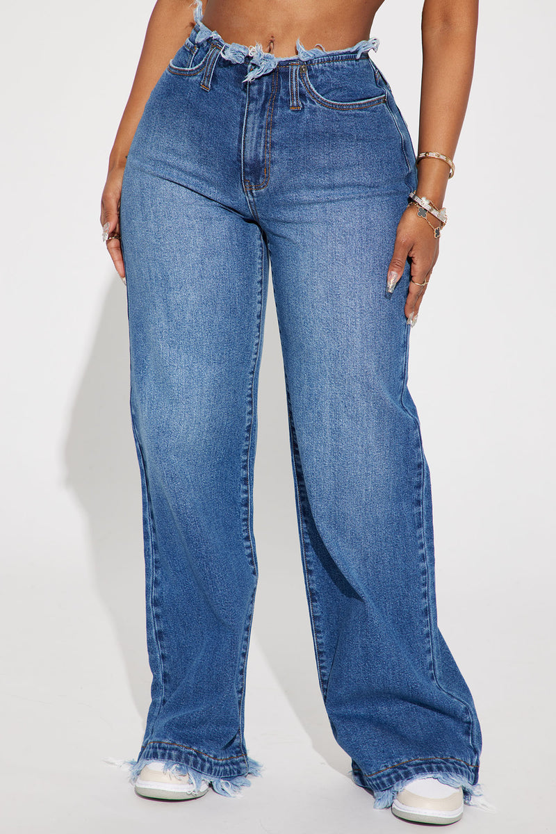 Come And Get It Cut Off Waistband Wide Leg Jean - Medium Wash | Fashion ...