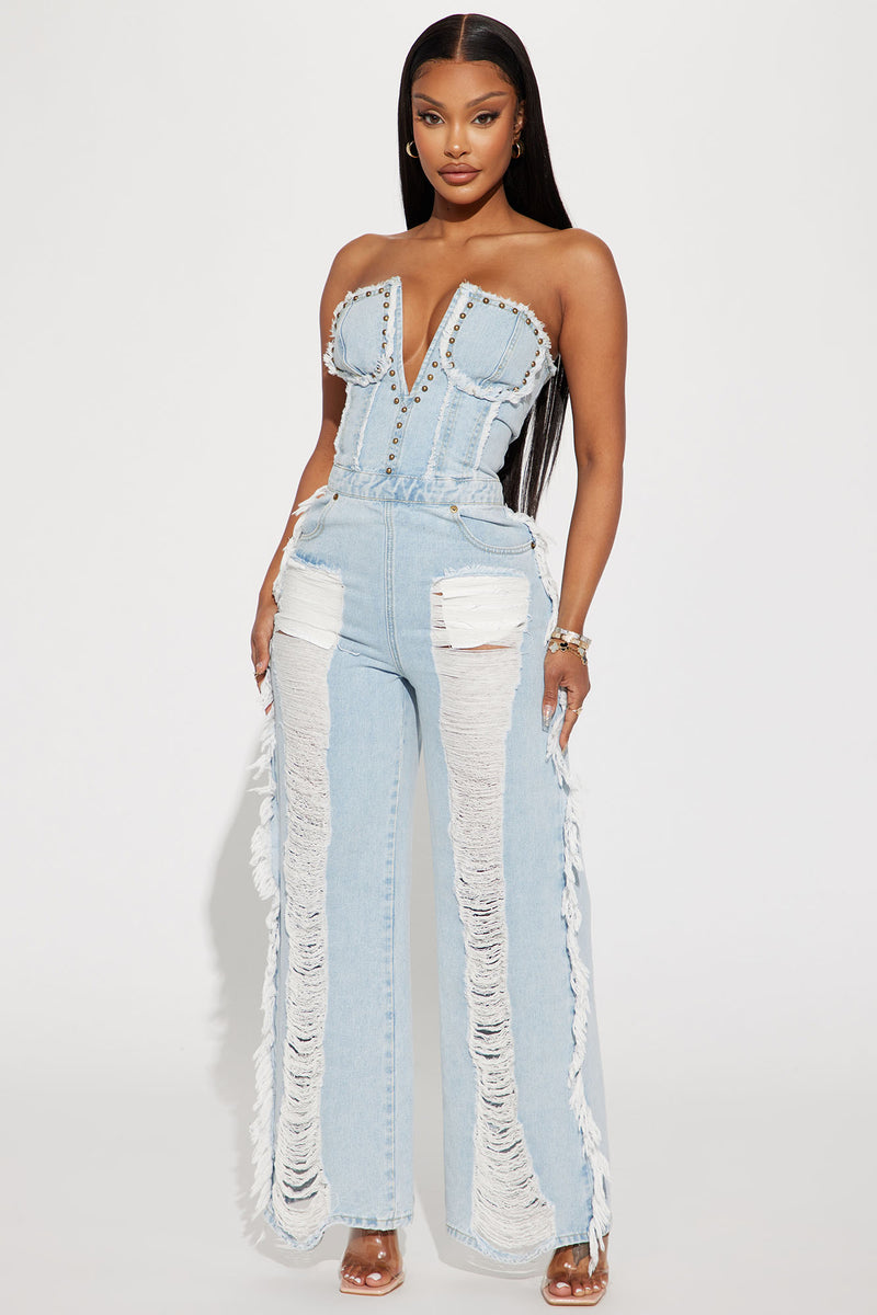 Demi Distressed Jumpsuit - Denim | Fashion Nova, Jumpsuits | Fashion Nova