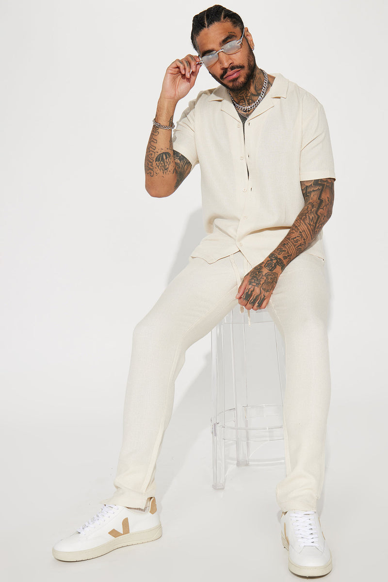 Solid Textured Short Sleeve Button Up - Cream | Fashion Nova, Mens ...