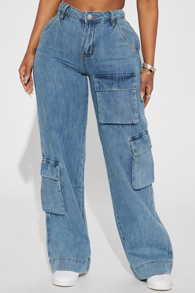 Risk It All Non Stretch Cargo Jean - Medium Wash | Fashion Nova, Jeans | Fashion Nova