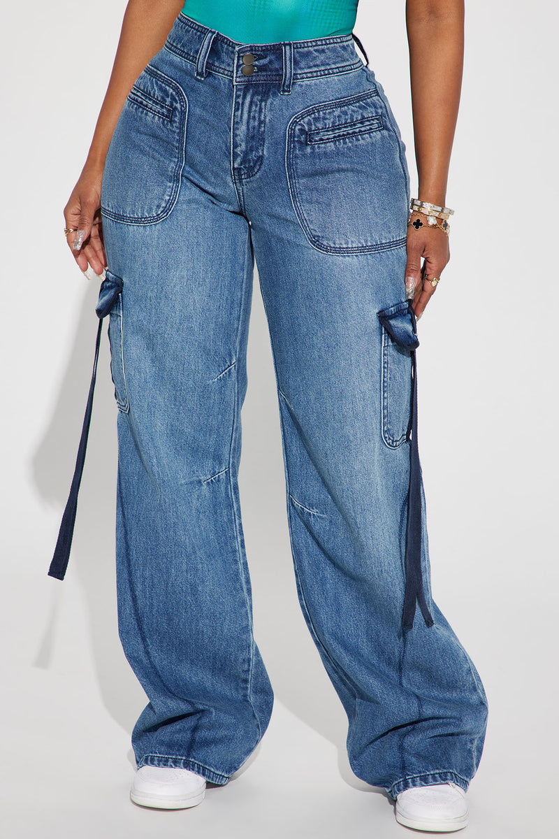 Toughen Up Cargo Jean - Medium Wash | Fashion Nova, Jeans | Fashion Nova