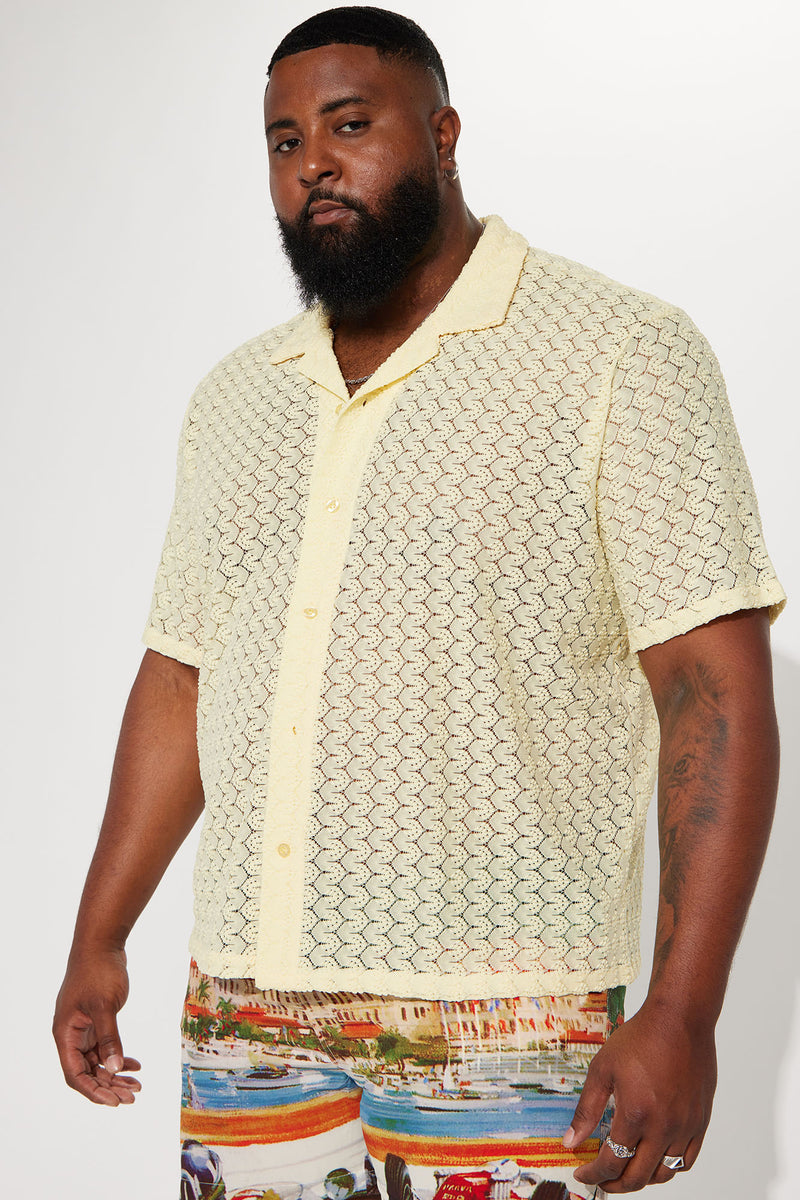 Seaside Textured Short Sleeve Button Up - Cream | Fashion Nova, Mens ...