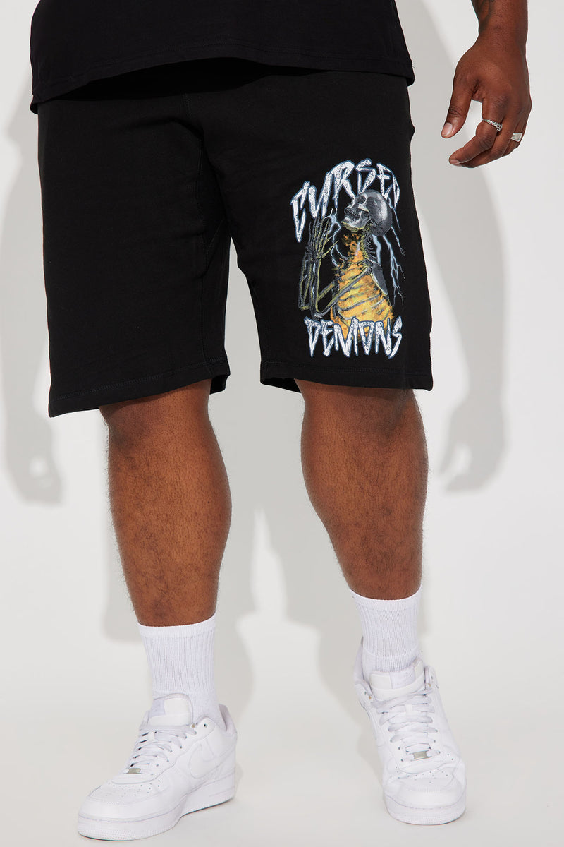Cursed Demons Shorts - Black | Fashion Nova, Mens Fleece Bottoms ...