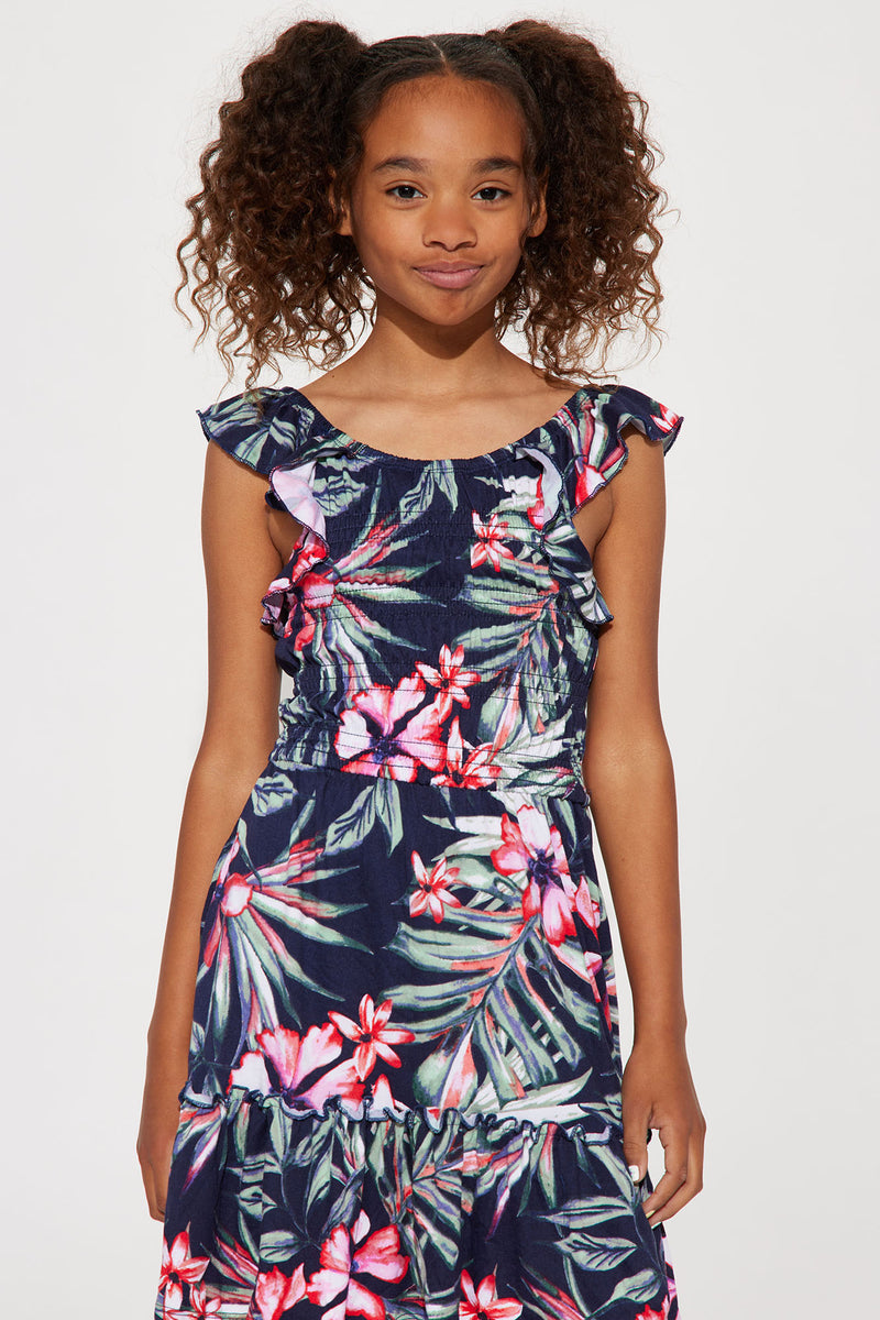 Mini Tropical Yummy Ruched Flutter Sleeve Dress - Black/combo | Fashion ...