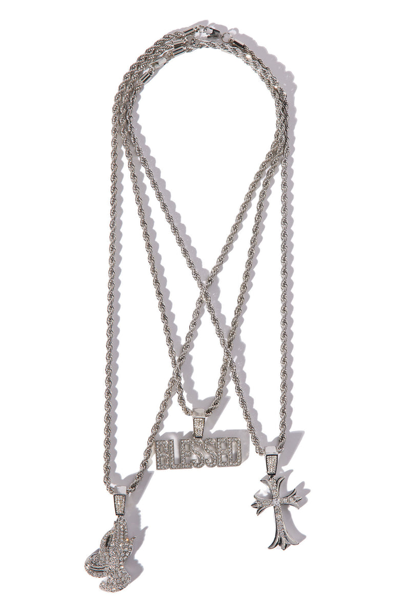Stay Blessed 3 Piece Chain Necklace - Silver | Fashion Nova, Mens ...