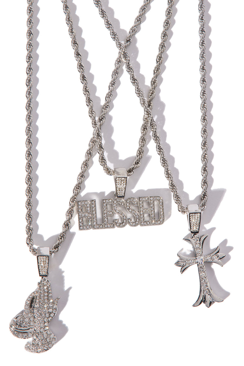 Stay Blessed 3 Piece Chain Necklace - Silver | Fashion Nova, Mens ...