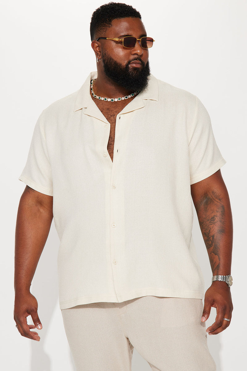 Solid Textured Short Sleeve Button Up - Cream | Fashion Nova, Mens ...