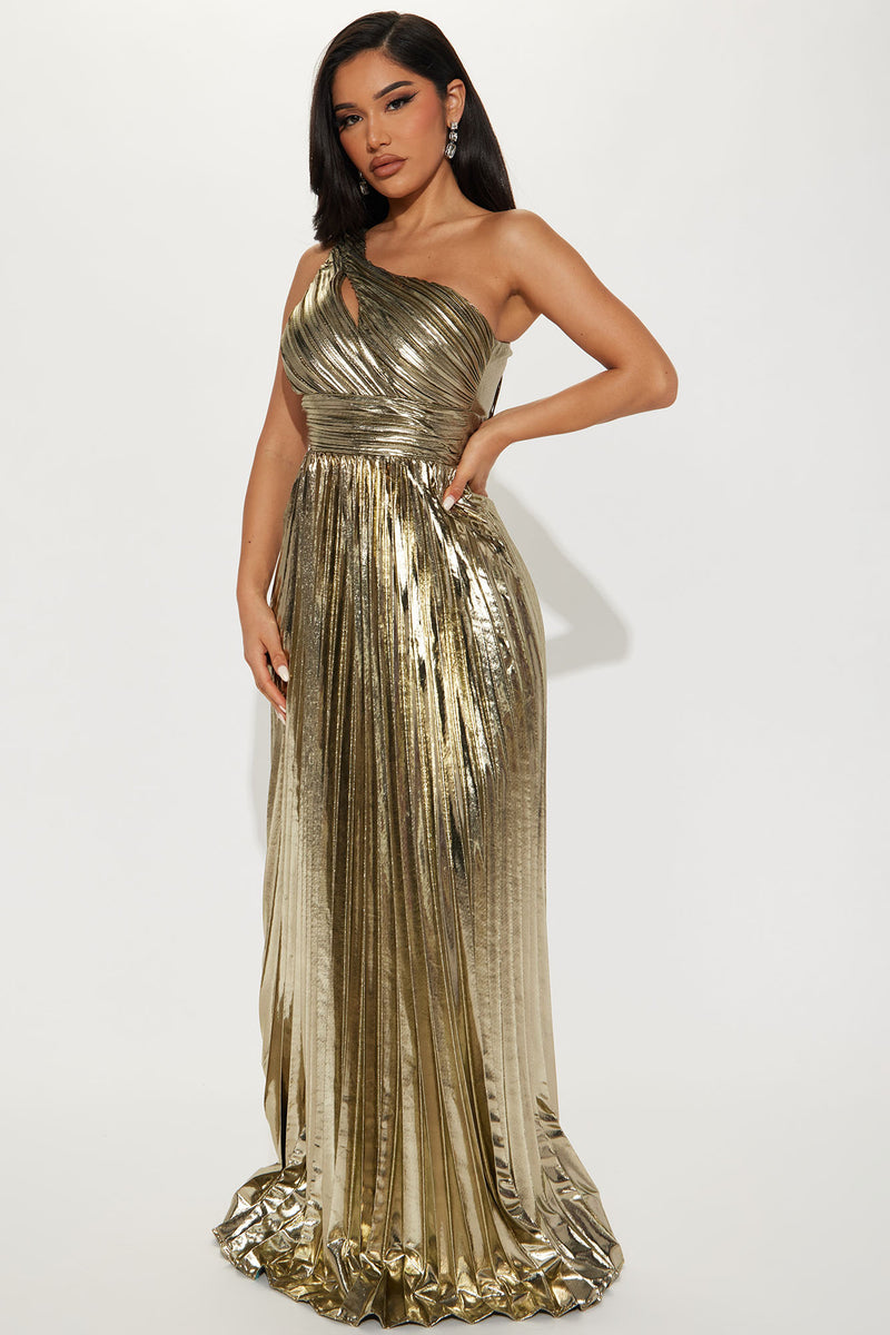 Serena Pleated Metallic Maxi Dress - Gold | Fashion Nova, Dresses ...