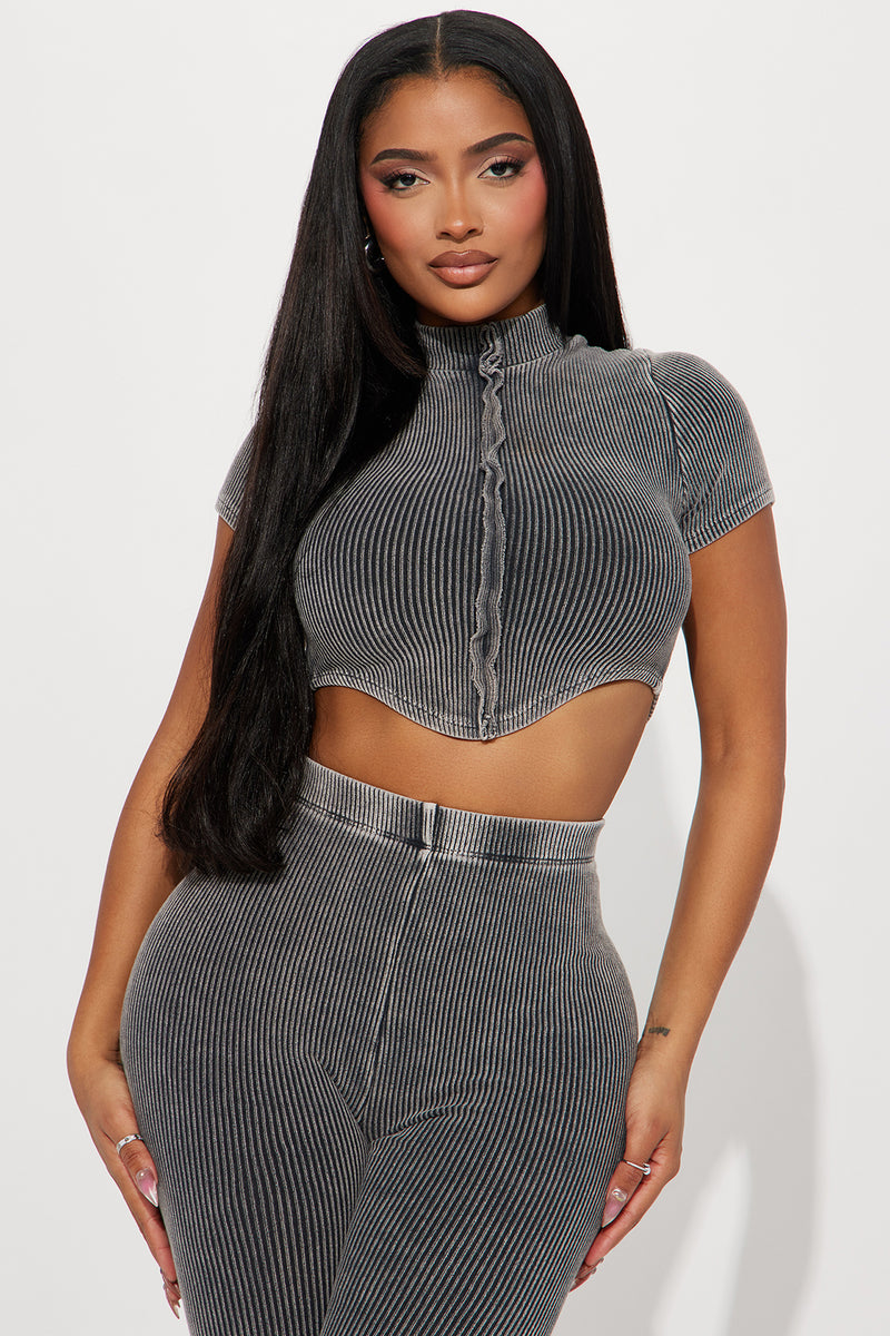 Can Tell It All Short Sleeve Ribbed Legging Set - Grey | Fashion Nova ...