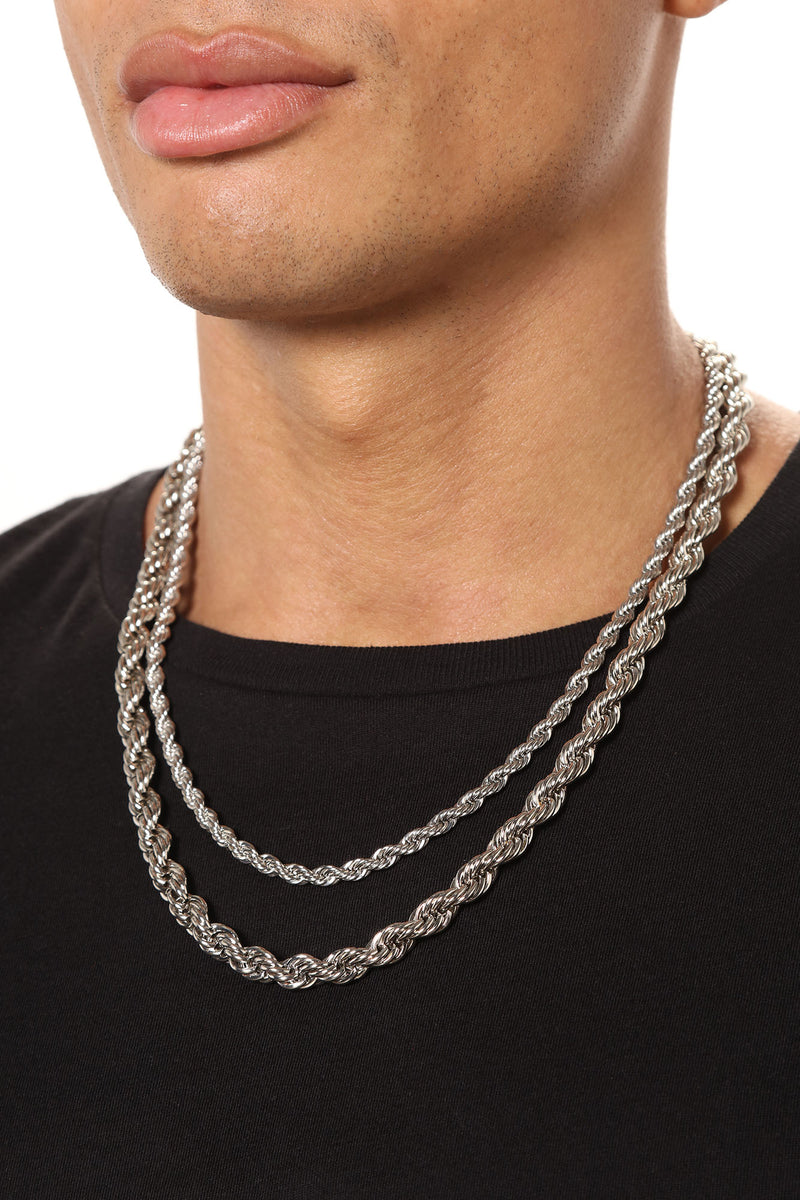 Double Down Rope Chain Set - Silver | Fashion Nova, Mens Jewelry ...