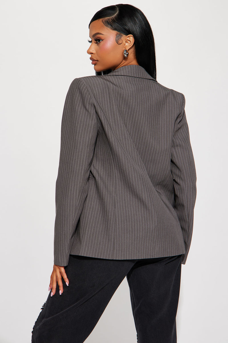 Mariah Pinstripe Blazer - Grey | Fashion Nova, Jackets & Coats ...