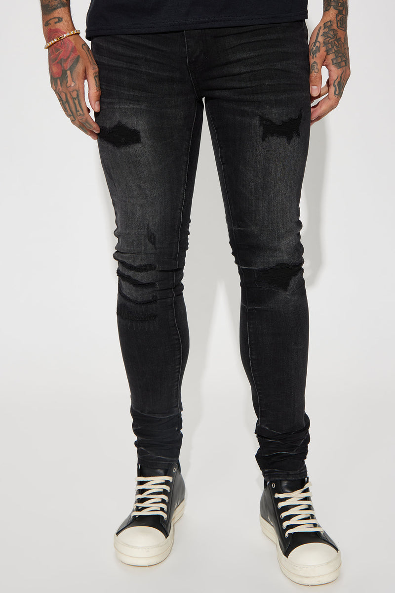 Stay Real Ripped Stacked Skinny Jeans - Black | Fashion Nova, Mens ...