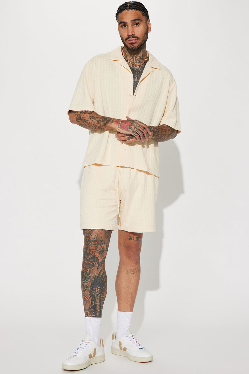 Follow Me Textured Short Sleeve Button Up - Cream | Fashion Nova, Mens ...