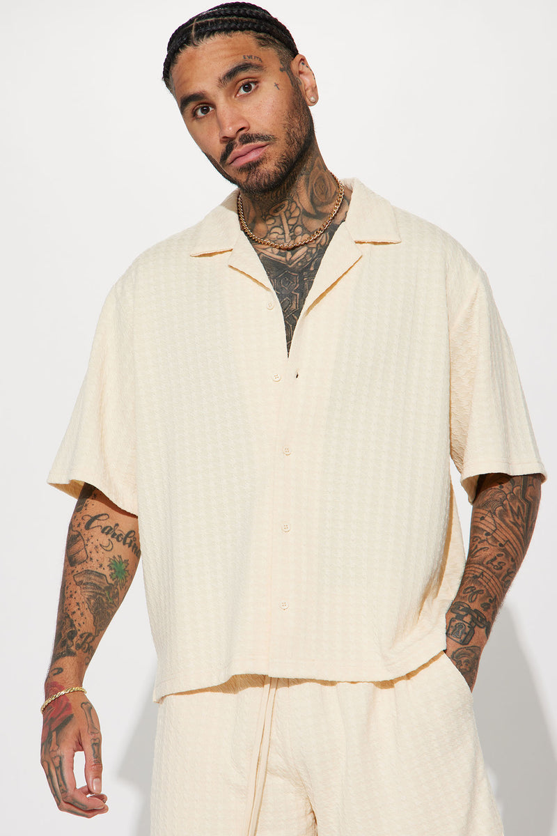 Follow Me Textured Short Sleeve Button Up - Cream | Fashion Nova, Mens ...