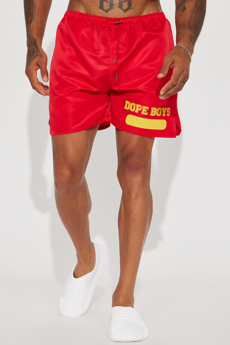 Dope Boys Swim Trunks - Red | Fashion Nova, Mens Swim | Fashion Nova