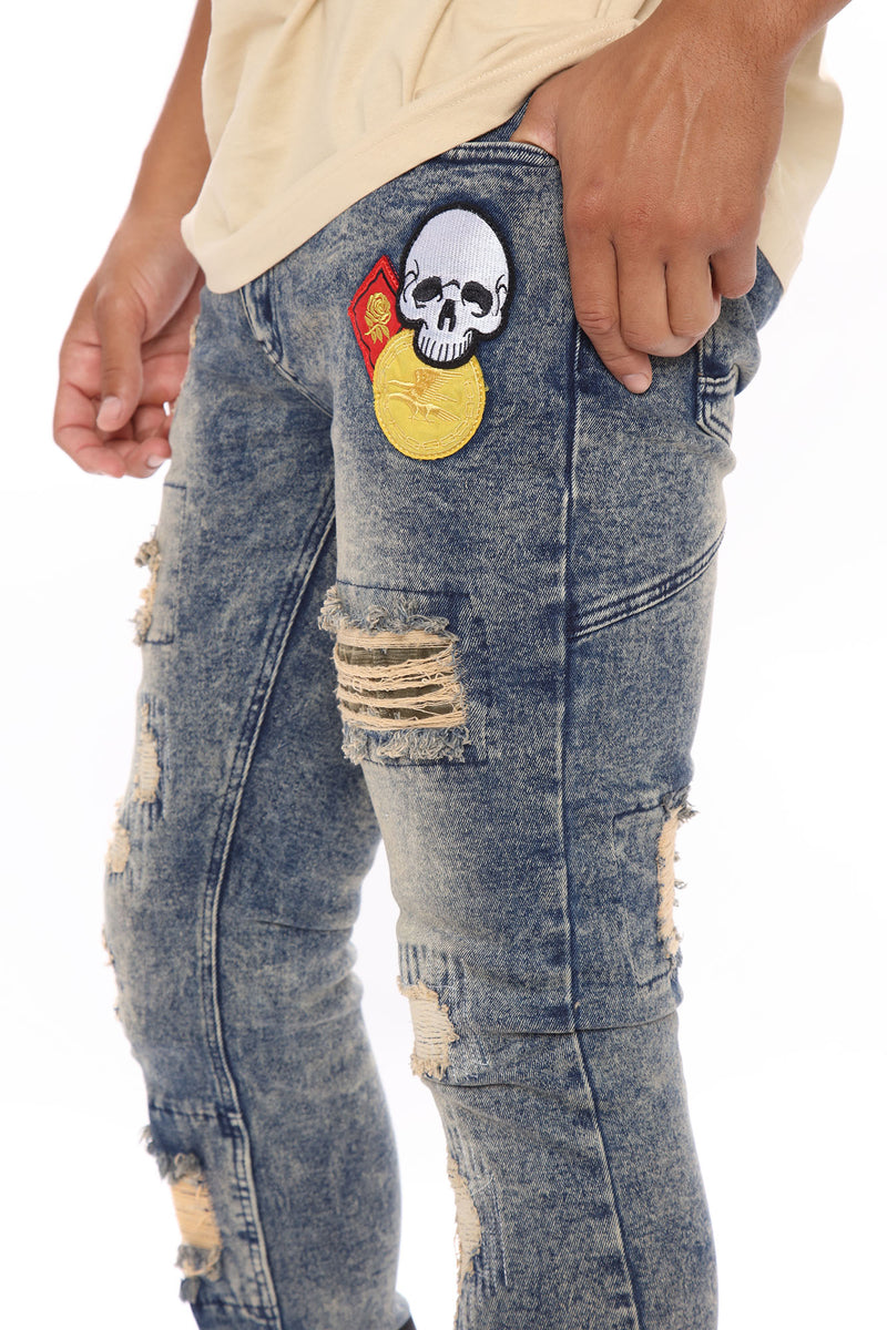 Skull Ripped Skinny Jeans - Medium Wash | Fashion Nova, Mens Jeans ...