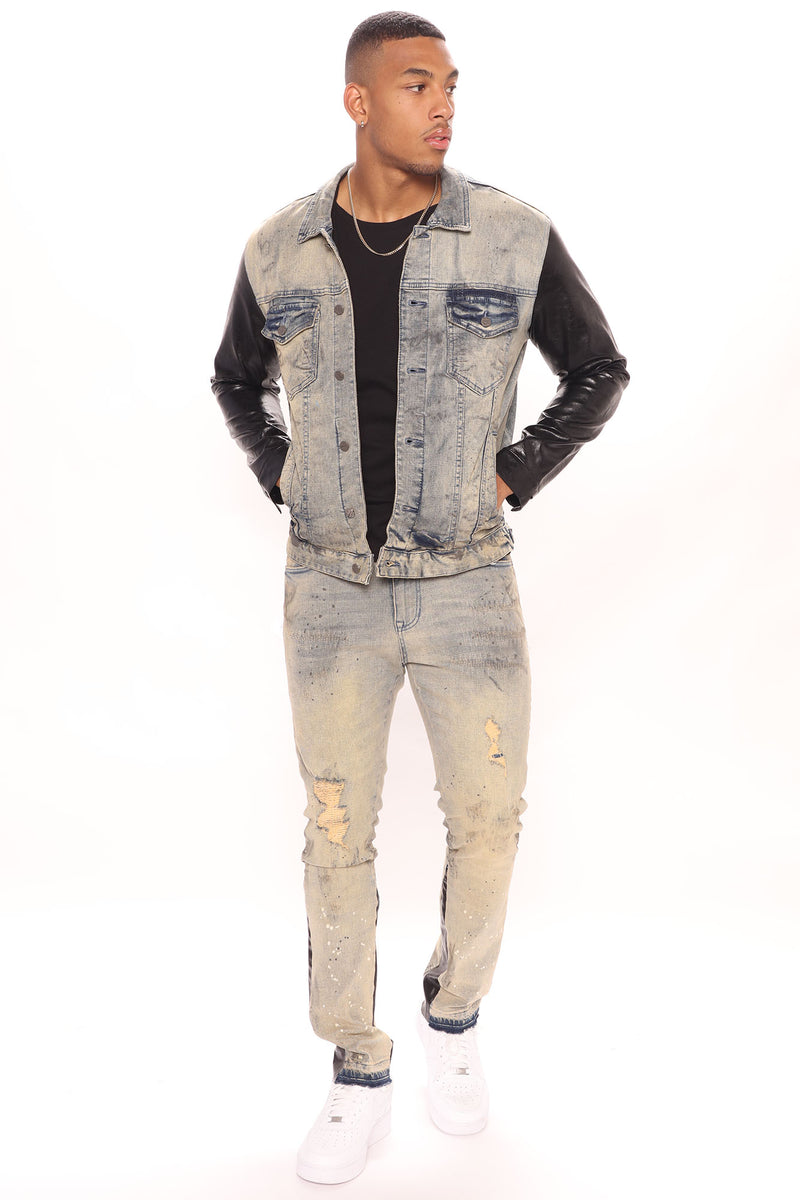 Whats My Name With Faux Leather Paneled Flared Jeans Vintage Blue