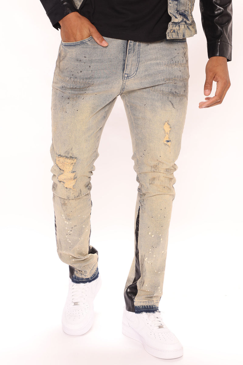 Whats My Name With Faux Leather Paneled Flared Jeans Vintage Blue