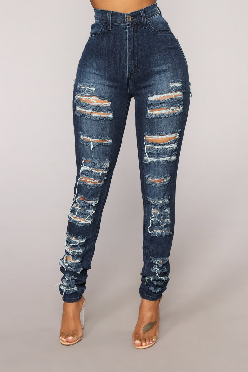 Cut The BS High Rise Distressed Jeans - Dark Denim | Fashion Nova ...