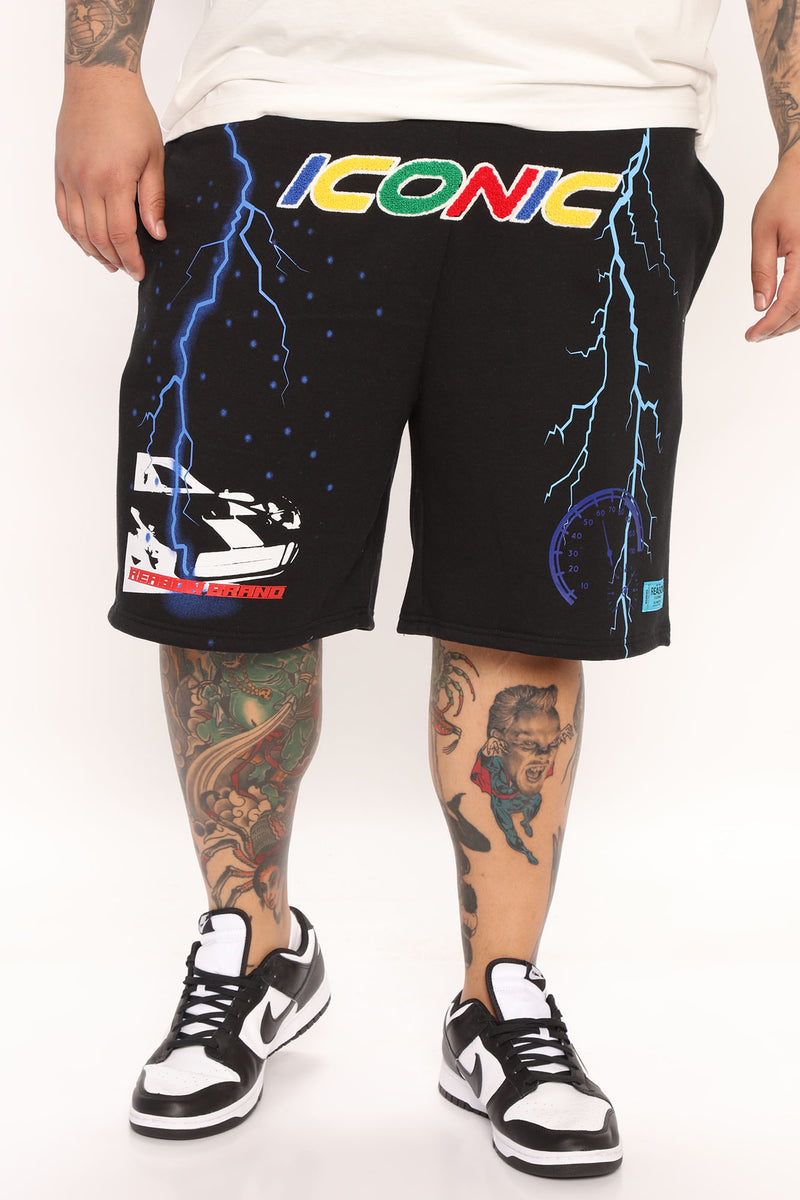 Iconic Lightning Shorts - Black | Fashion Nova, Mens Fleece Bottoms ...