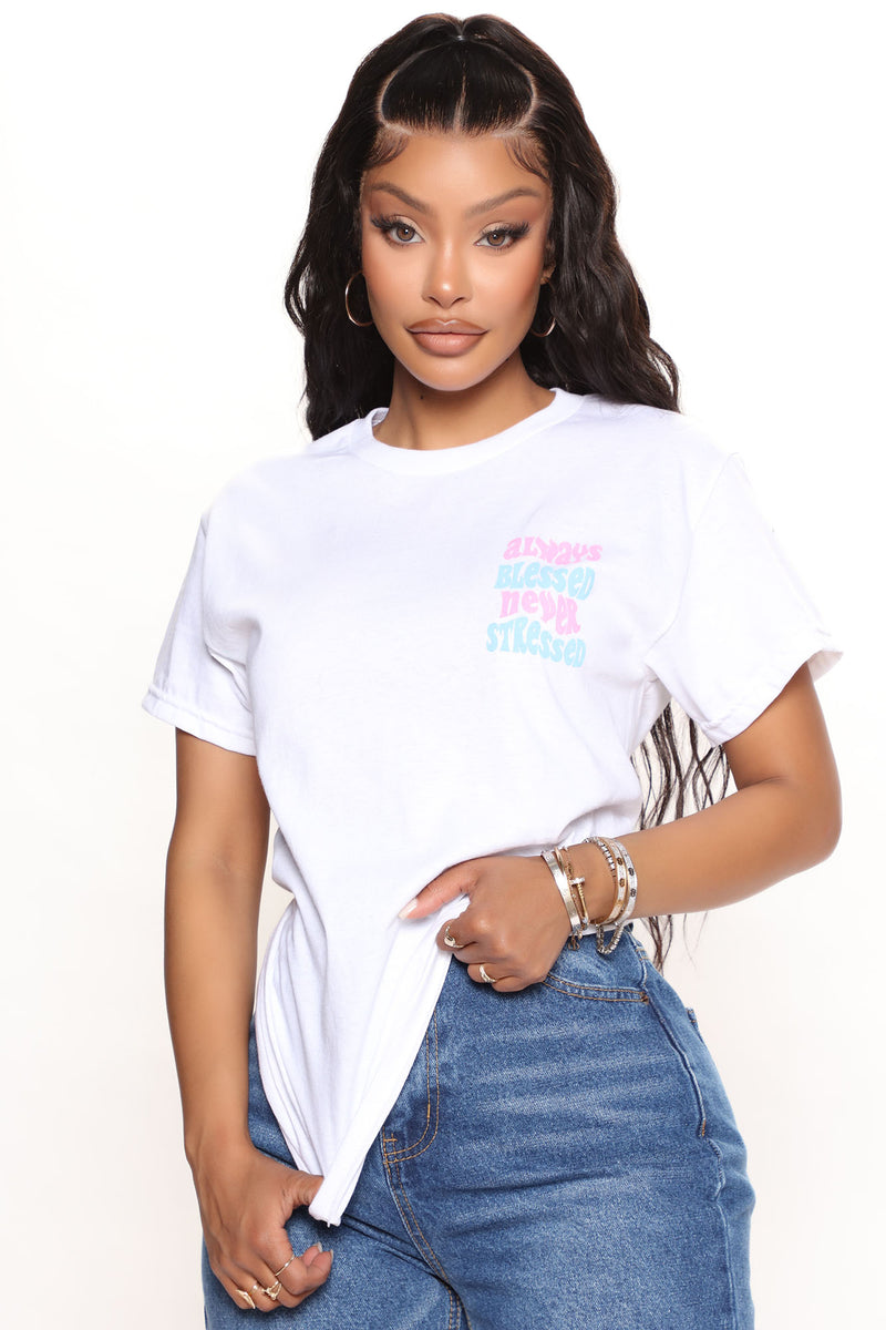 Never Stressed Always Blessed Top - White | Fashion Nova, Screens Tops ...