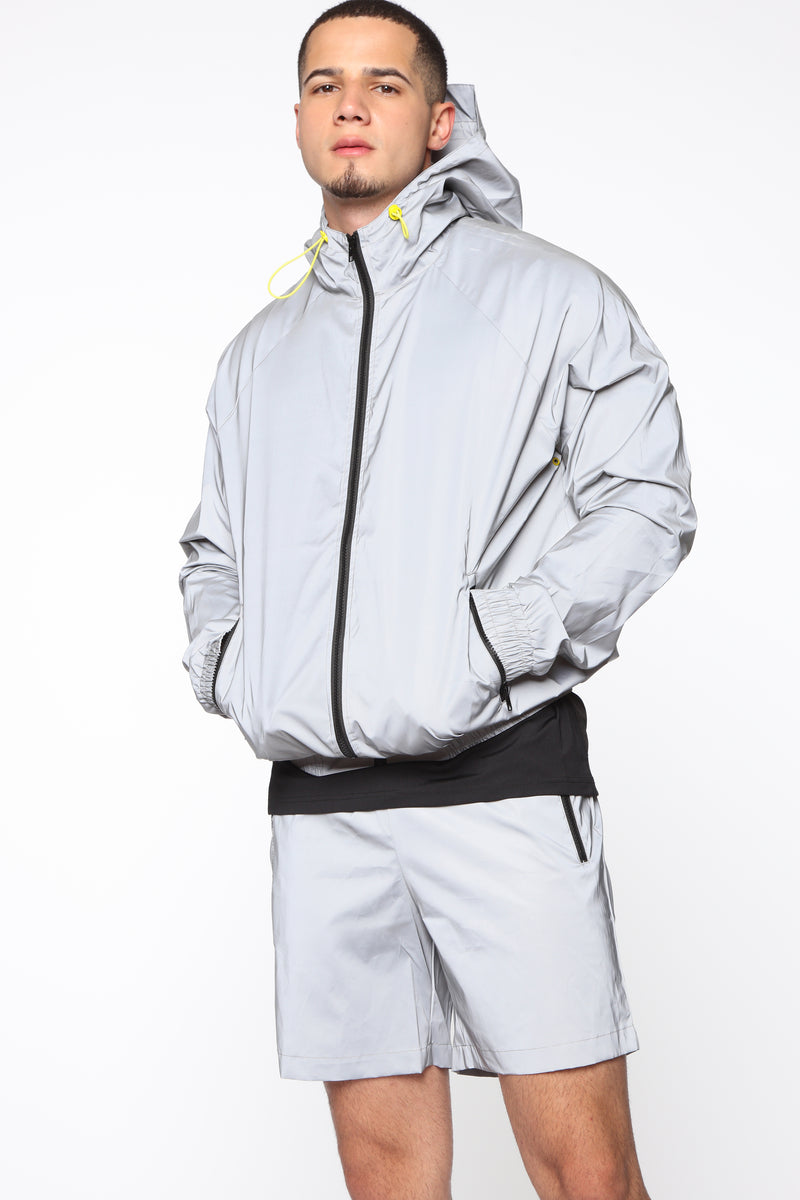 Enzo Reflective Windbreaker Jacket - Silver | Fashion Nova, Mens ...