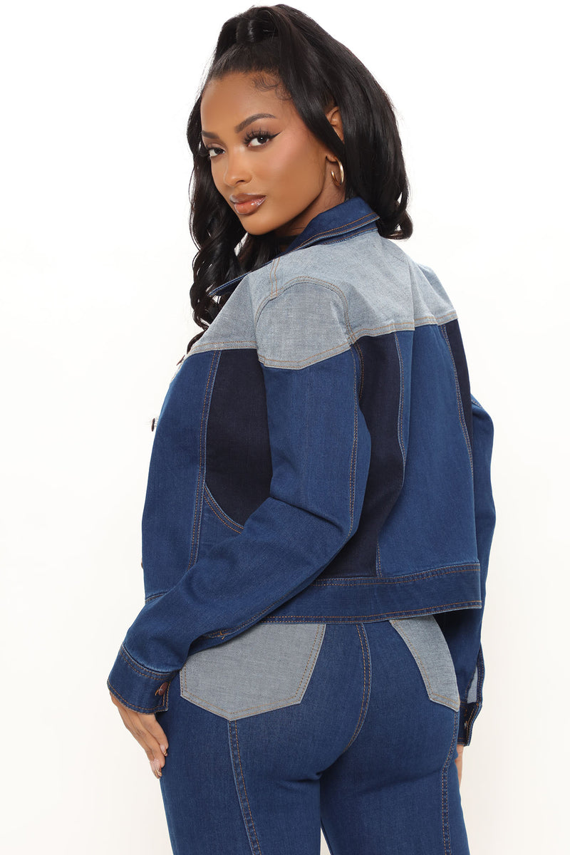 Nice To Meet Ya Colorblock Denim Jacket - Dark Wash | Fashion Nova ...