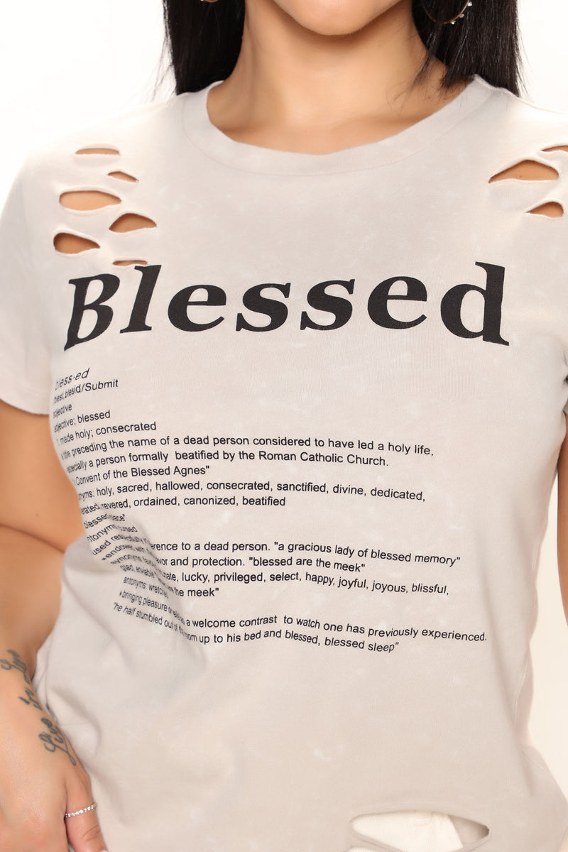 Defined Blessed Distressed Top - Taupe | Fashion Nova, Screens Tops and ...