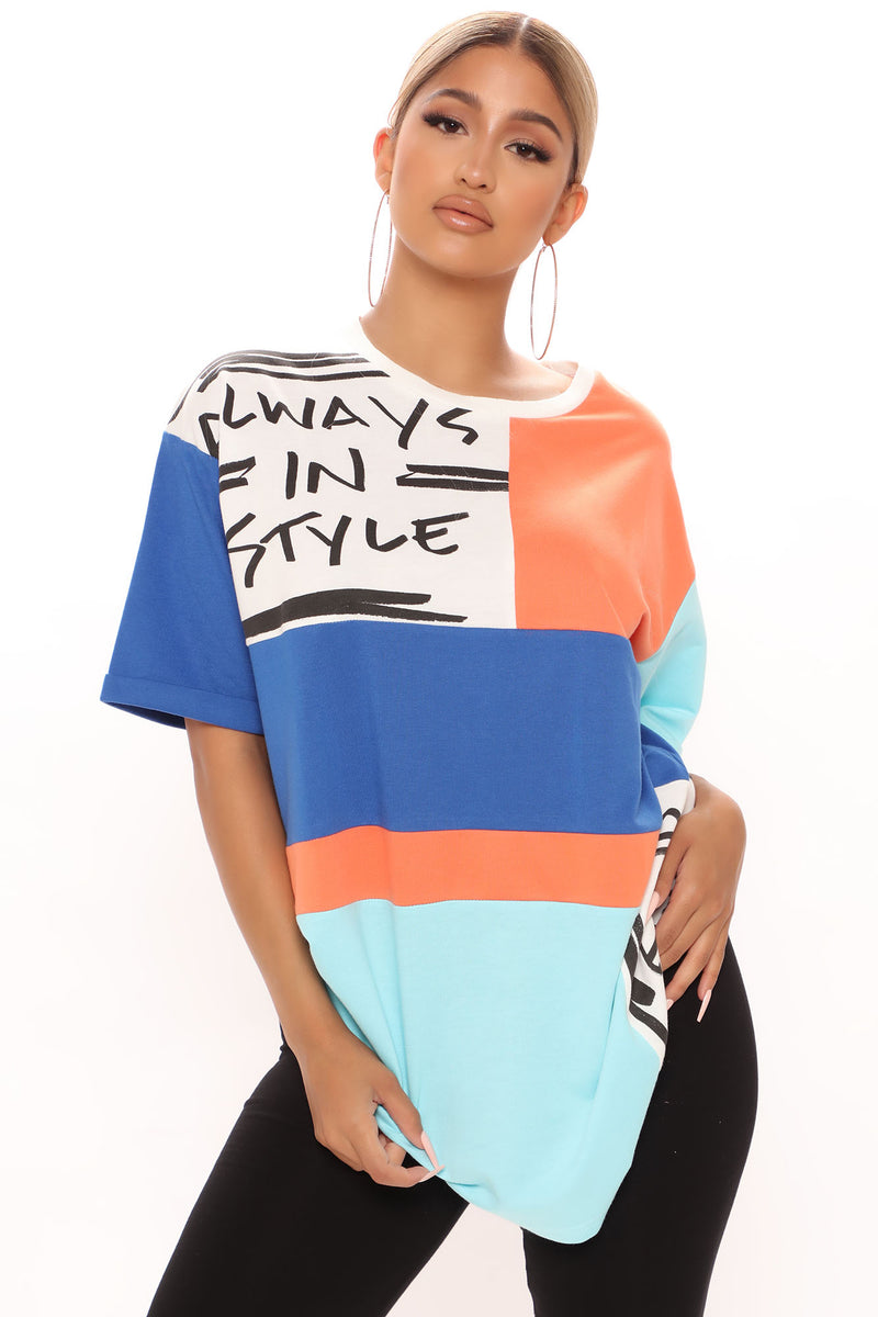 Style Is Eternal Colorblock Tunic Top - Blue/combo | Fashion Nova ...