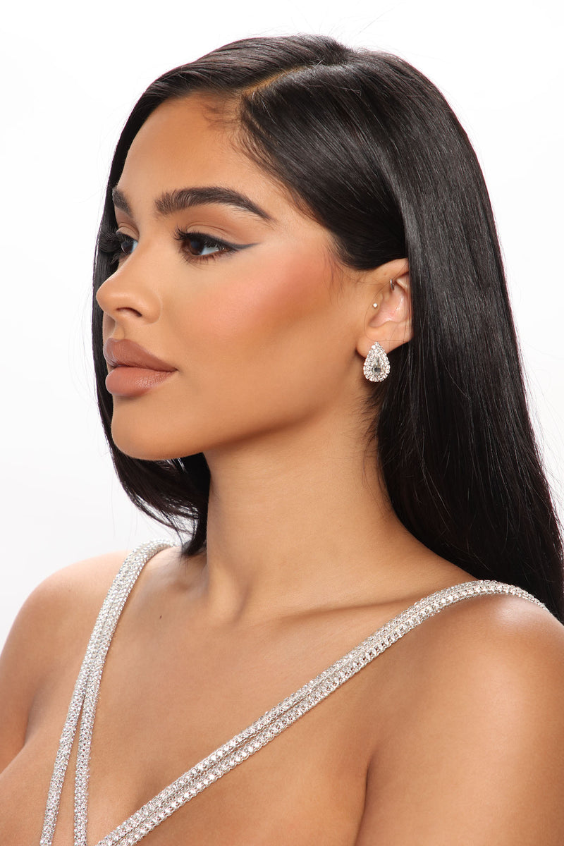 Tear Drop Rhinestone Earrings - Silver | Fashion Nova, Jewelry ...