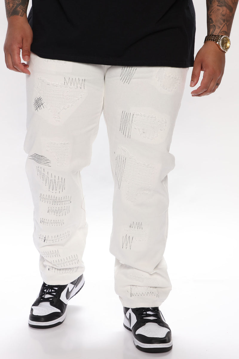 Stitched Pulse Straight Jeans - White | Fashion Nova, Mens Jeans ...