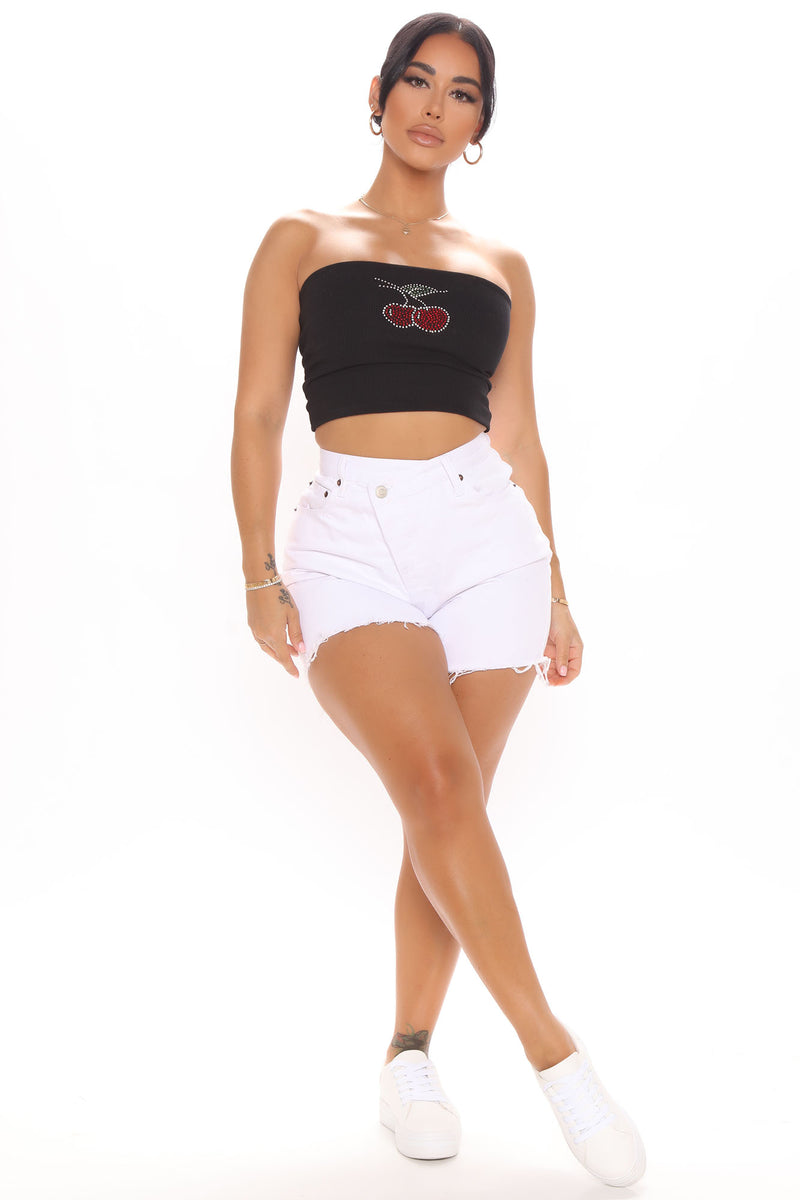 With A Cherry On Top Rhinestone Tube Top - Black | Fashion Nova ...