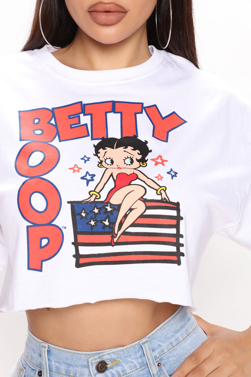 On The 4th Betty Boop Cropped Tee - White | Fashion Nova, Screens Tops ...