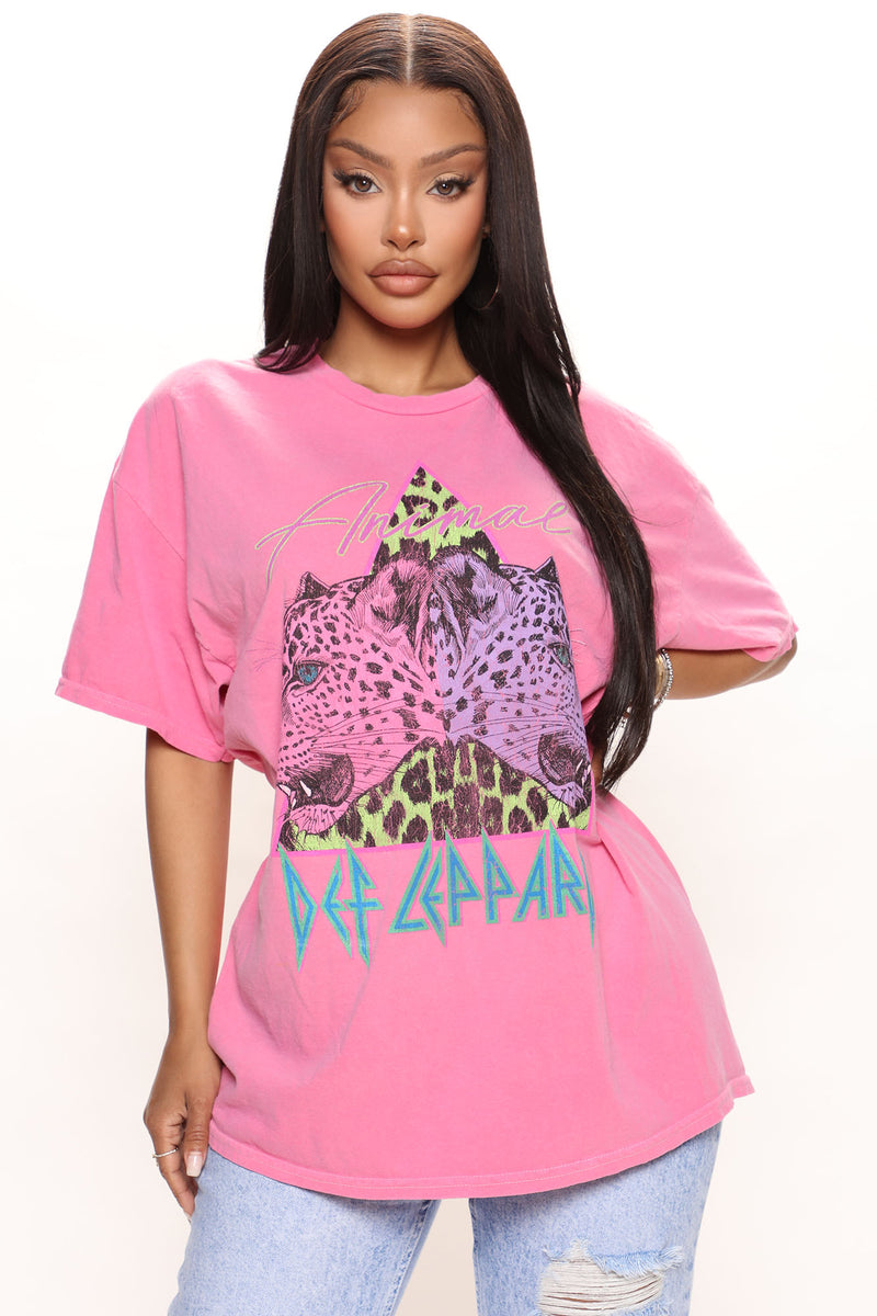 Def Leppard Distressed Oversized Washed Top - Hot Pink | Fashion Nova ...