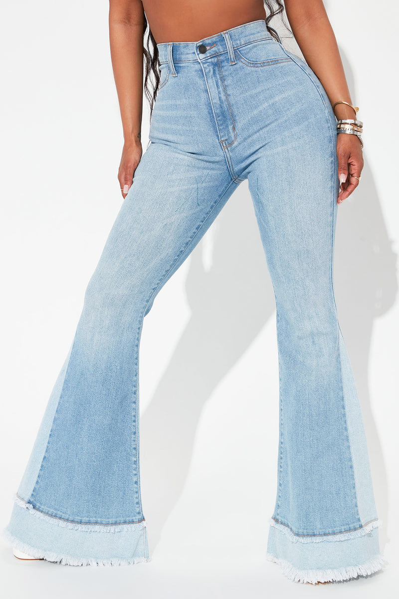 Feelin' Frayed Extreme Flare Jeans - Light Blue Wash | Fashion Nova ...
