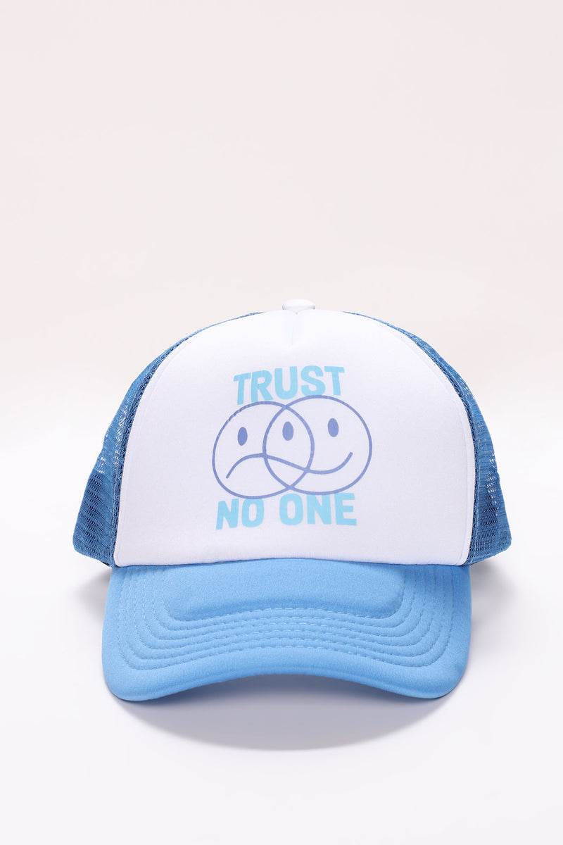 Trust No One Trucker Hat - White/Blue | Fashion Nova, Mens Accessories ...