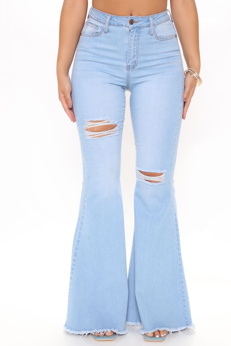 That Star Quality Ripped Flare Jeans - Light Blue Wash | Fashion Nova ...