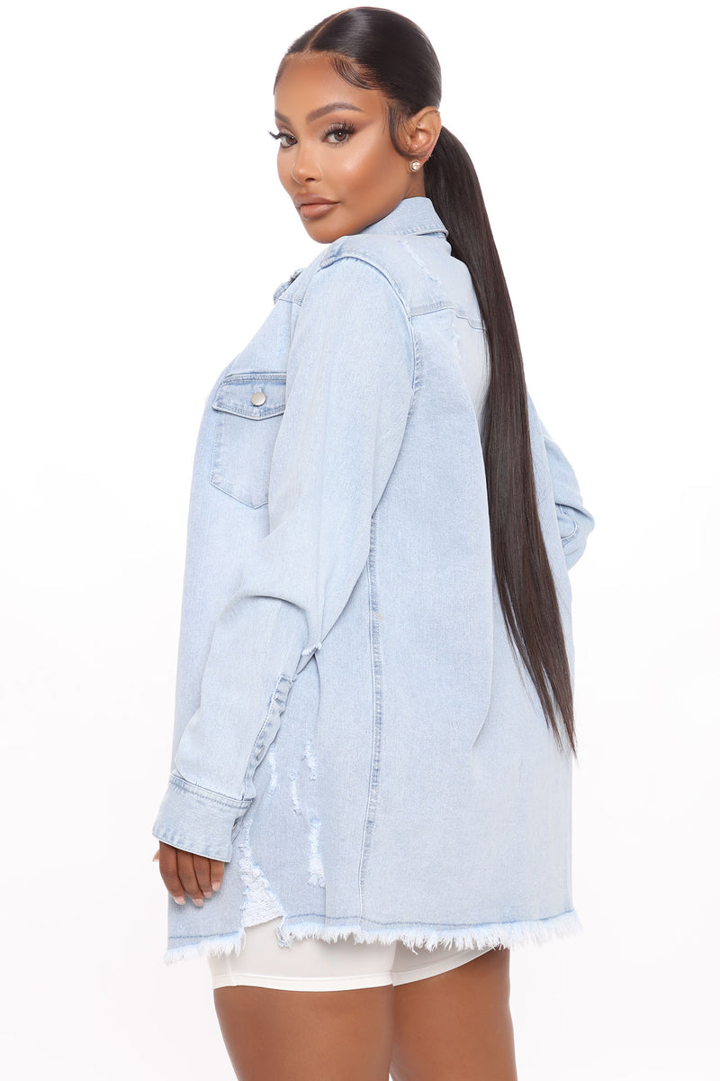 Hard Times Distressed Shacket - Light Blue Wash | Fashion Nova, Jackets ...