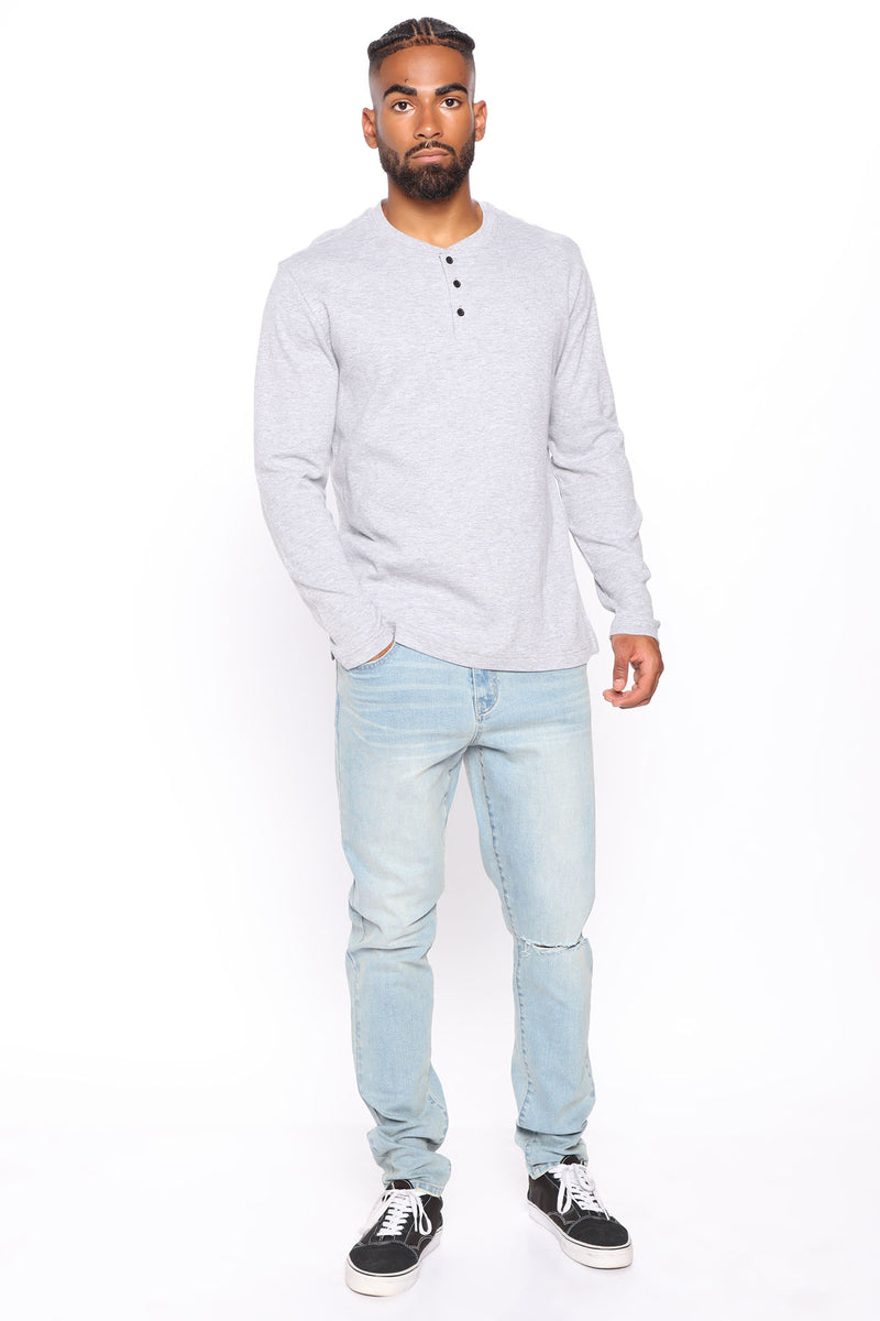 Wesley Long Sleeve Henley - Heather Grey | Fashion Nova, Mens Tees ...