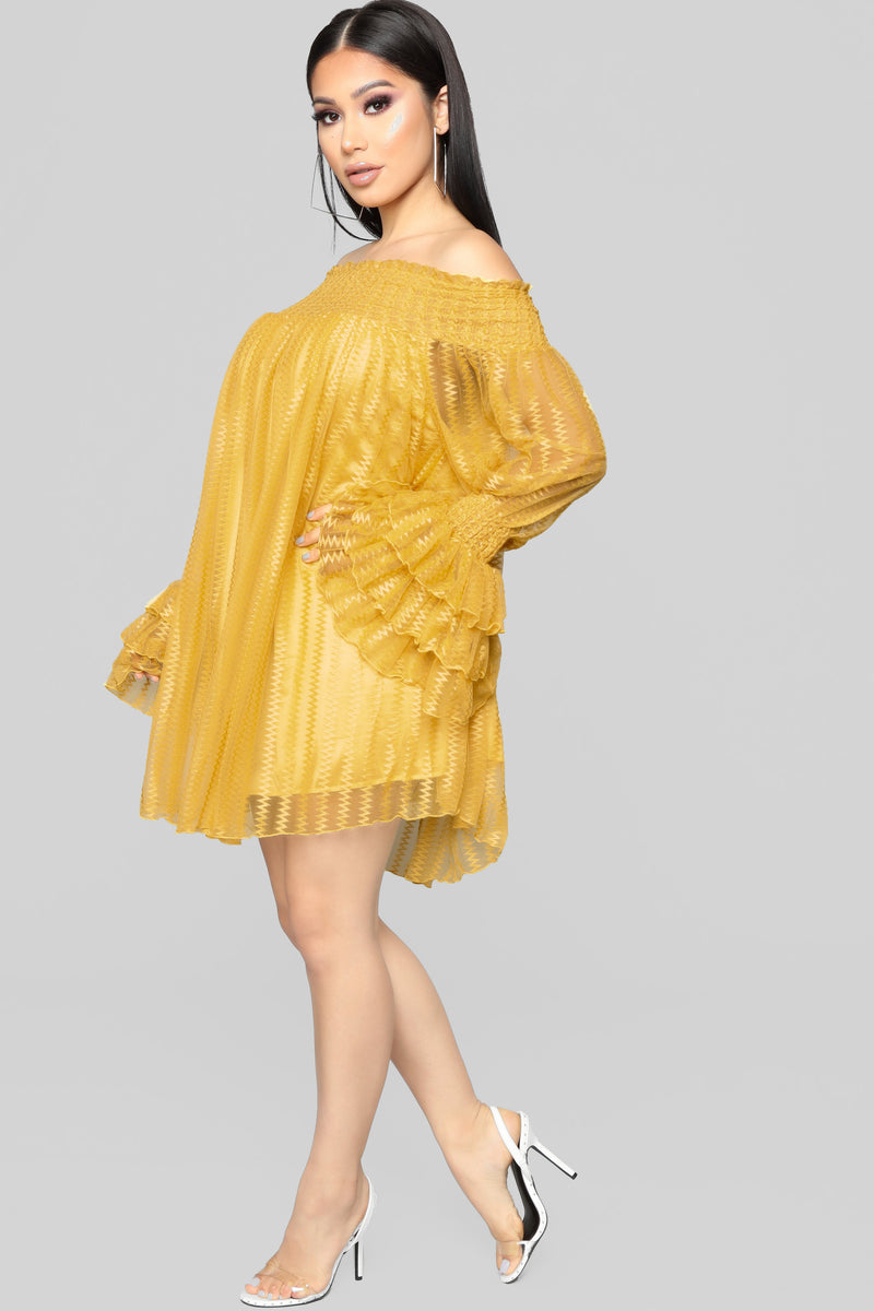 Boogie Nights Off Shoulder Dress - Mustard | Fashion Nova, Dresses ...