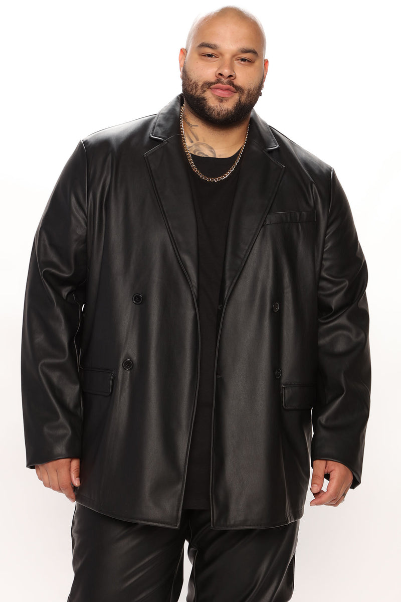 Upscale Double Breasted Faux Leather Blazer - Black | Fashion Nova ...