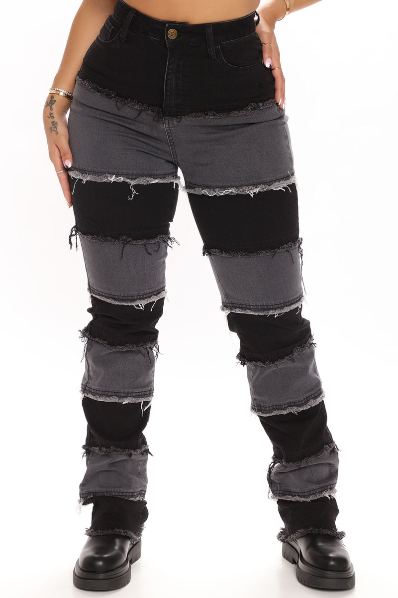 Pieces Of You Patchwork Straight Leg Jeans - Black/Grey | Fashion Nova ...
