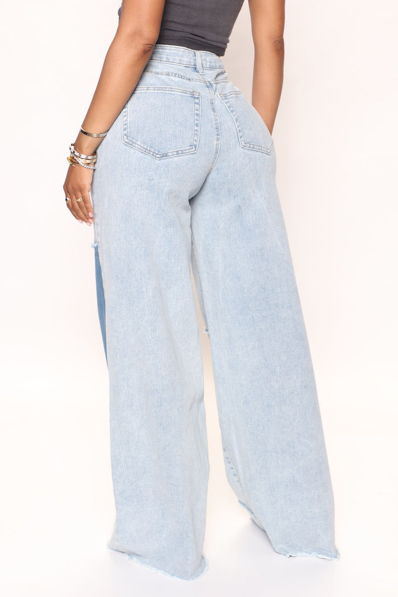 Keep Dreaming Two Tone Patchwork Jeans - Light Blue Wash | Fashion Nova ...