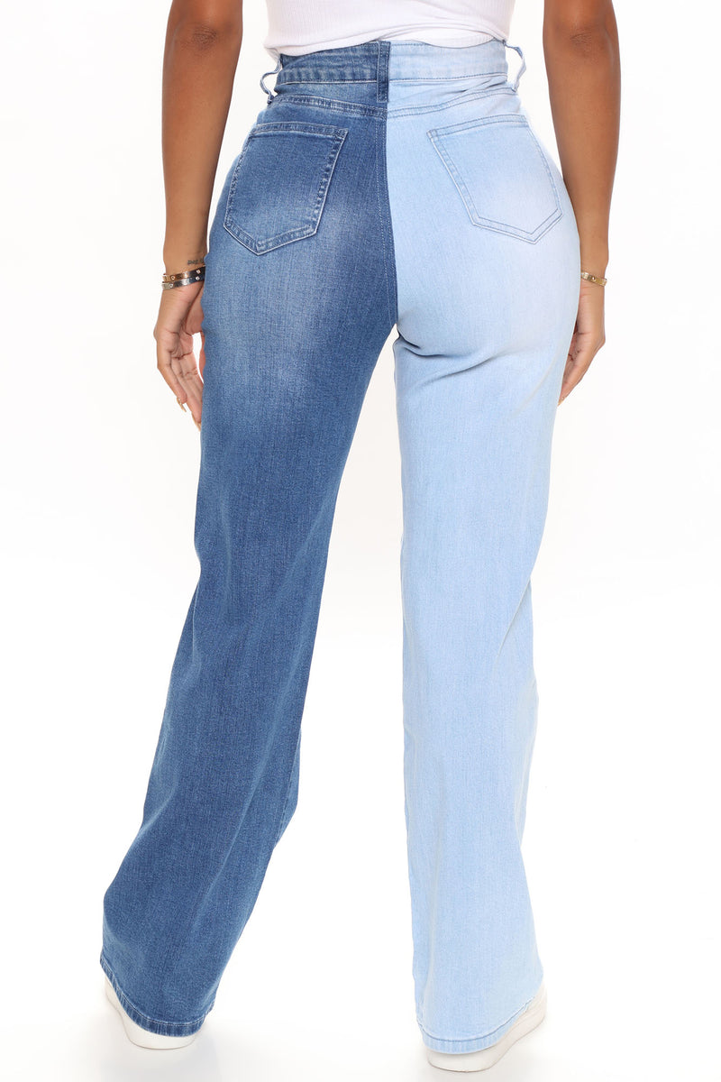 Half & Half Two Tone Straight Leg Jeans - Blue/combo | Fashion Nova ...
