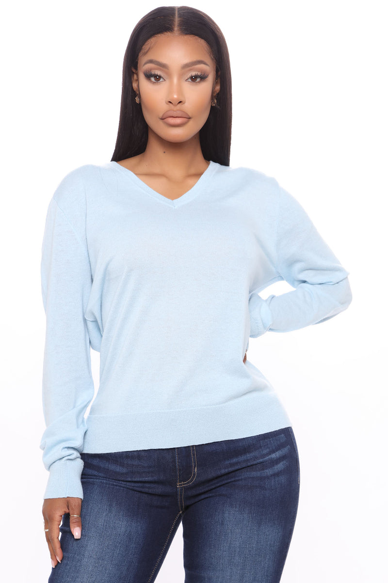 Everyday Babe V Neck Sweater - Light Blue | Fashion Nova, Sweaters ...