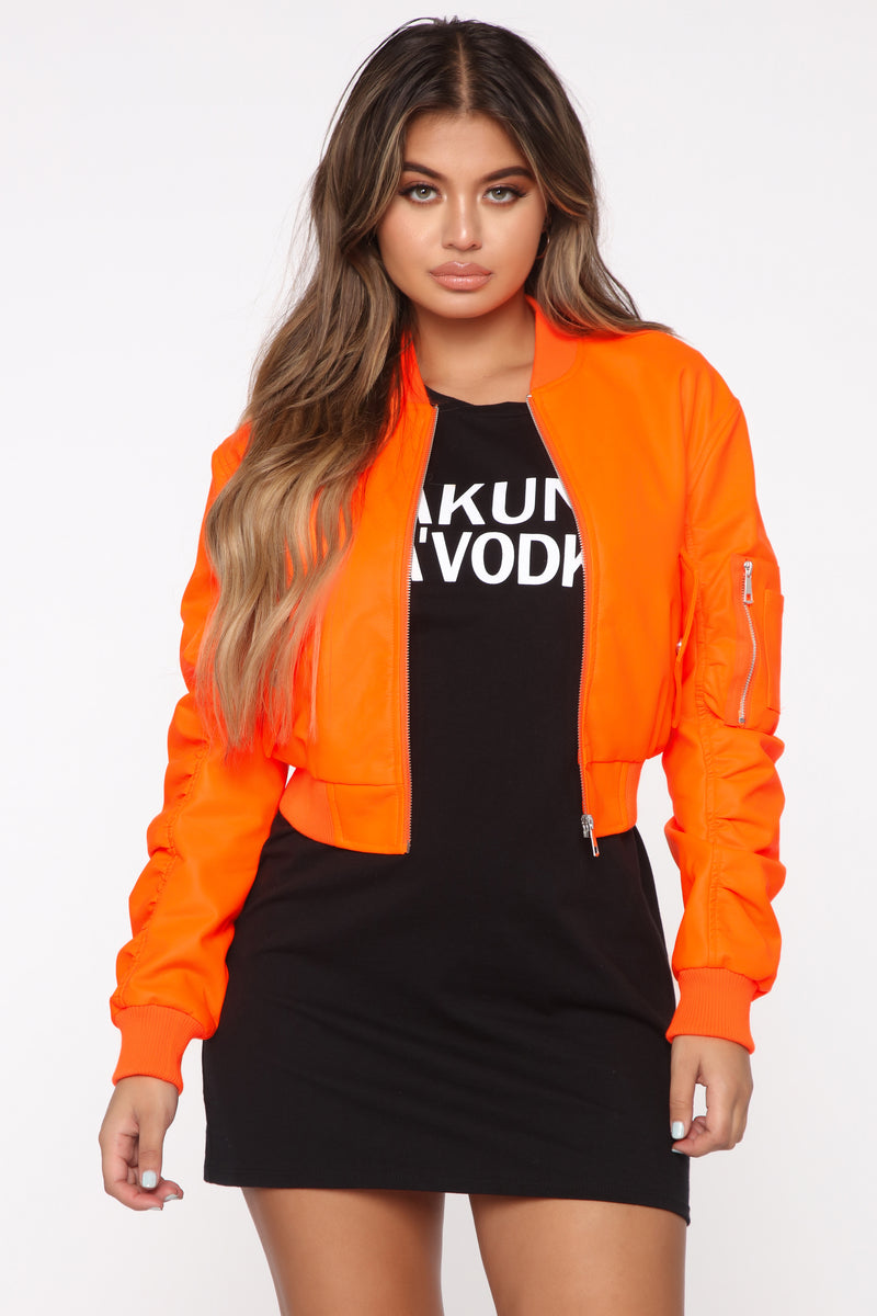 Iconic Faux Leather Bomber - Neon Orange | Fashion Nova, Jackets ...