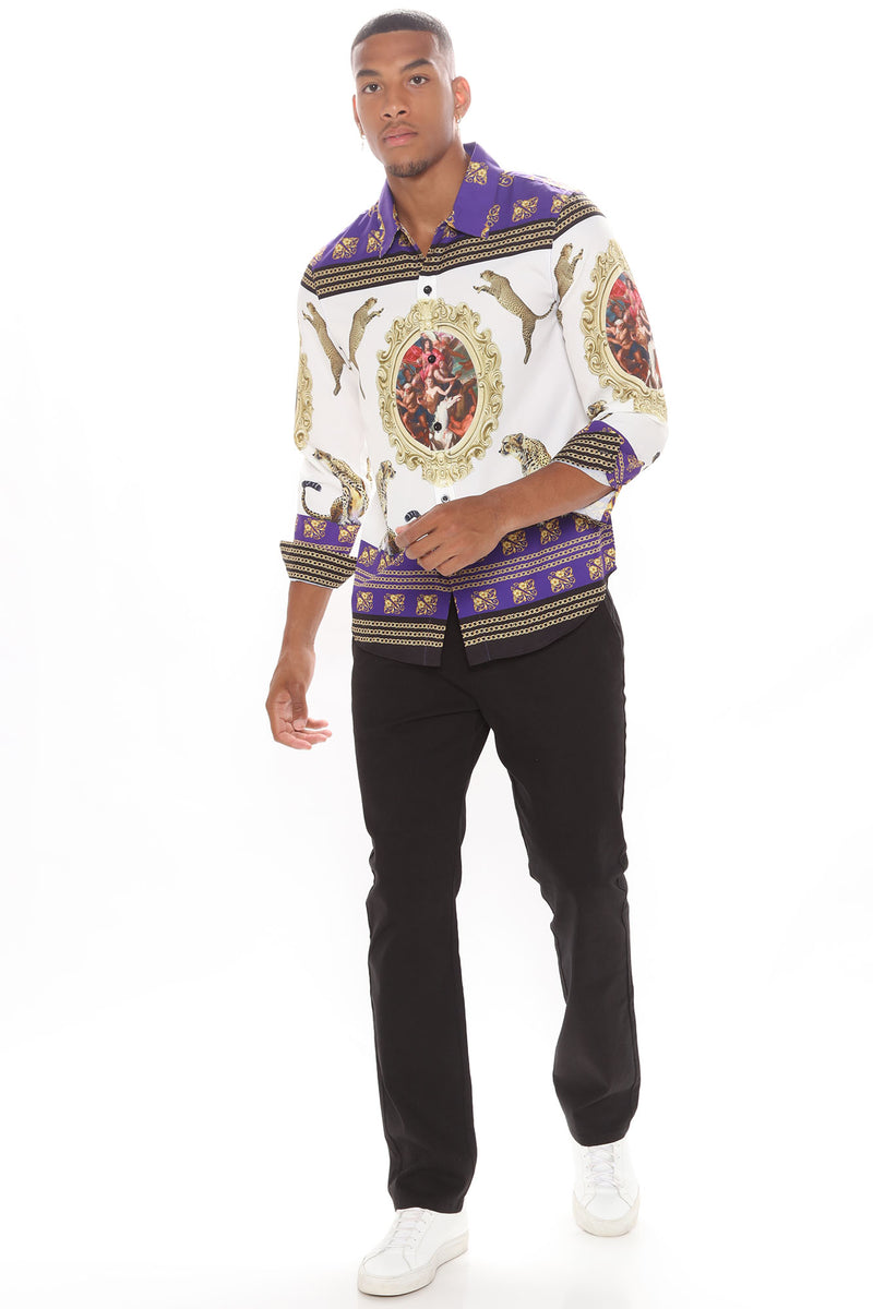 Cheetah God Long Sleeve Woven Top - Purple/combo | Fashion Nova, Mens ...