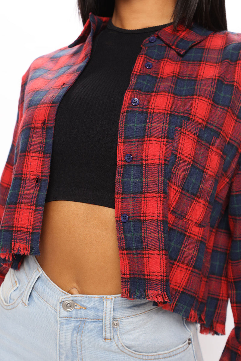 Push Your Buttons Cropped Plaid Top - Red/combo | Fashion Nova, Shirts ...