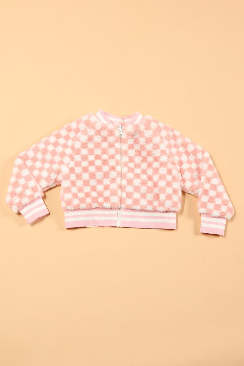 Mini The Checkered Life Faux Fur Bomber Jacket - Pink | Fashion Nova ...