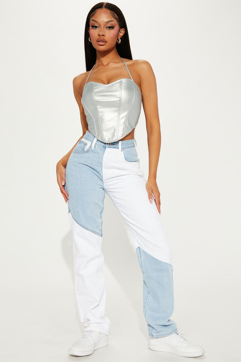 Masterpiece Colorblock Straight Leg Jeans - Blue/combo | Fashion Nova ...